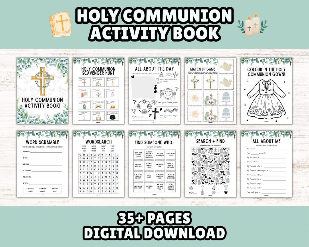 Holy Communion Printable Activity Book for Kids: Christian Party Games ...