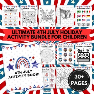 Ultimate 4th July Themed Printable Activity Bundle Pack for Children 30 ...