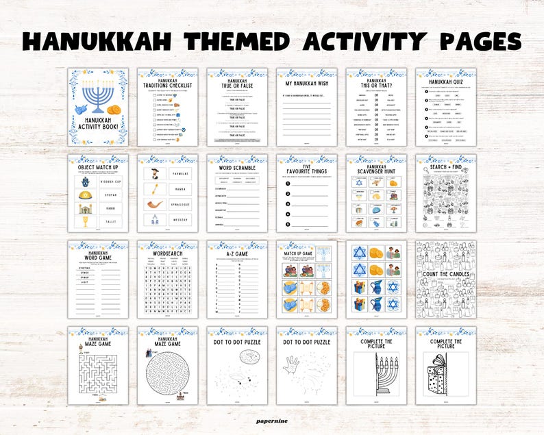 Hanukkah Printable Activity Book for Kids: Holiday Games, Puzzles ...