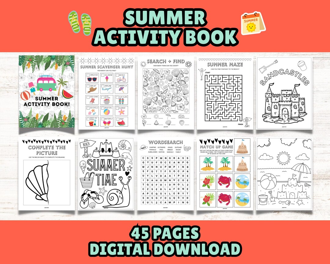 Summer Printable Activity Book for Kids: Holiday Games, Puzzles ...