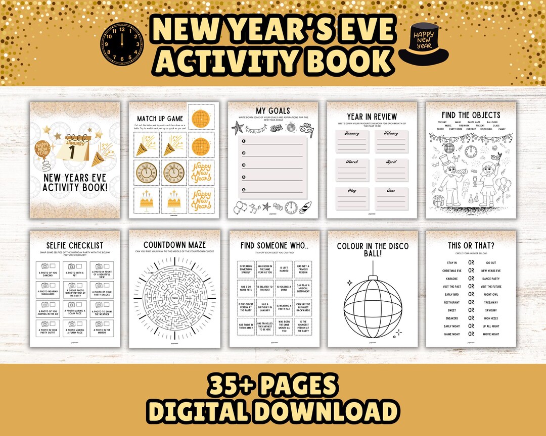New Year's Eve Printable Activity Book for Kids: Countdown Games ...