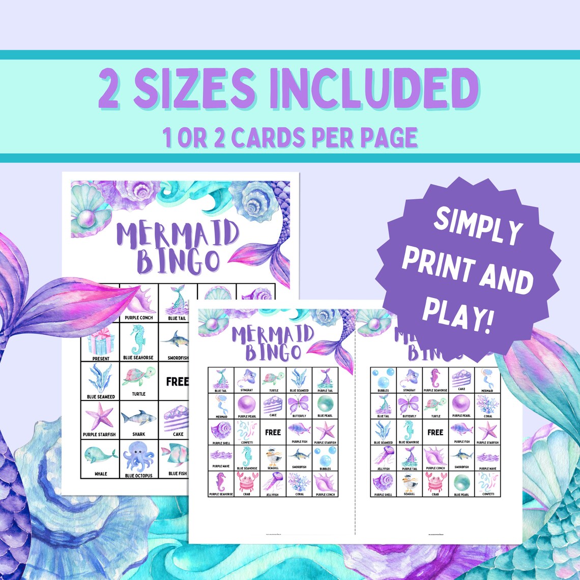 50 Mermaid Bingo Cards Birthday Party Bingo Printable Activity - Etsy