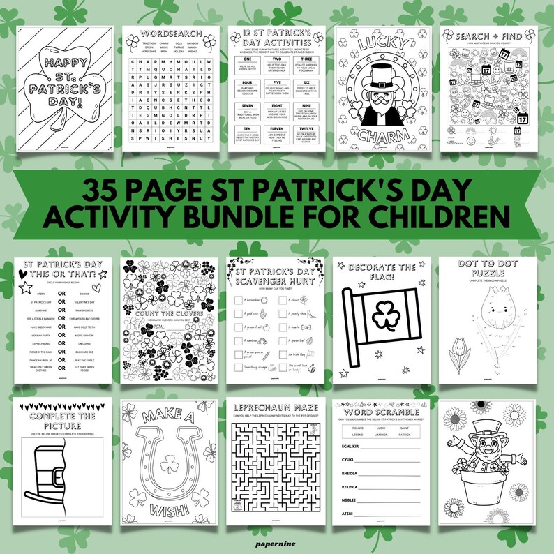 35 Page St Patrick's Day Themed Printable Activity Bundle - Etsy