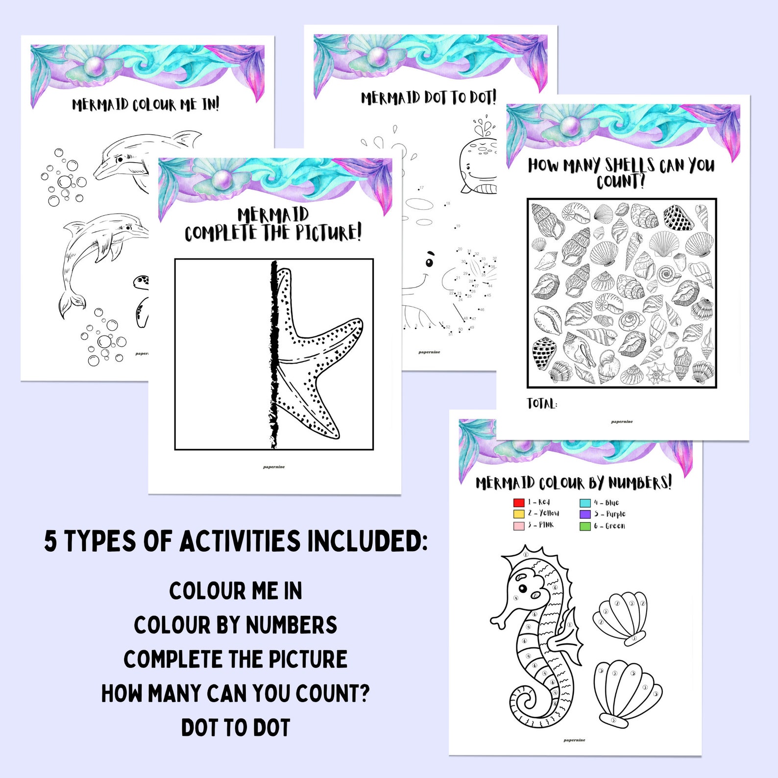 20 Children's Mermaid Colouring Pages Kids Mermaid Party - Etsy