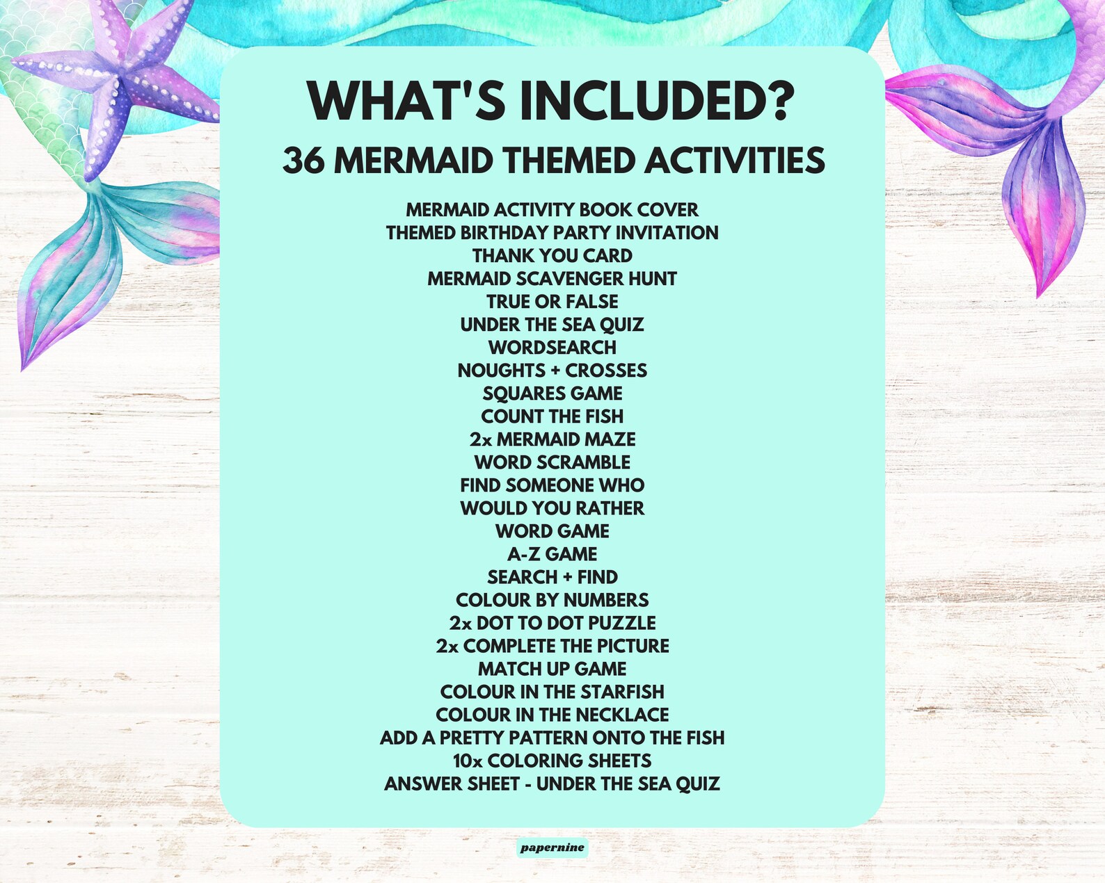 Mermaid Activity Book for Kids: Games, Puzzles, Coloring Pages (instant ...