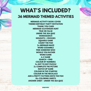 Mermaid Activity Book for Kids: Games, Puzzles, Coloring Pages (instant ...
