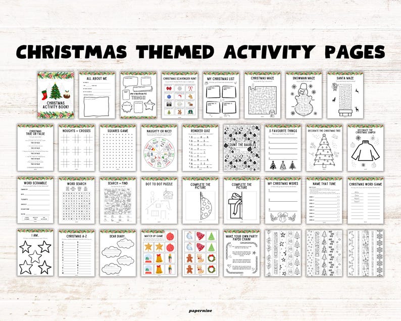 Christmas Printable Activity Book for Kids: Holiday Games, Puzzles ...