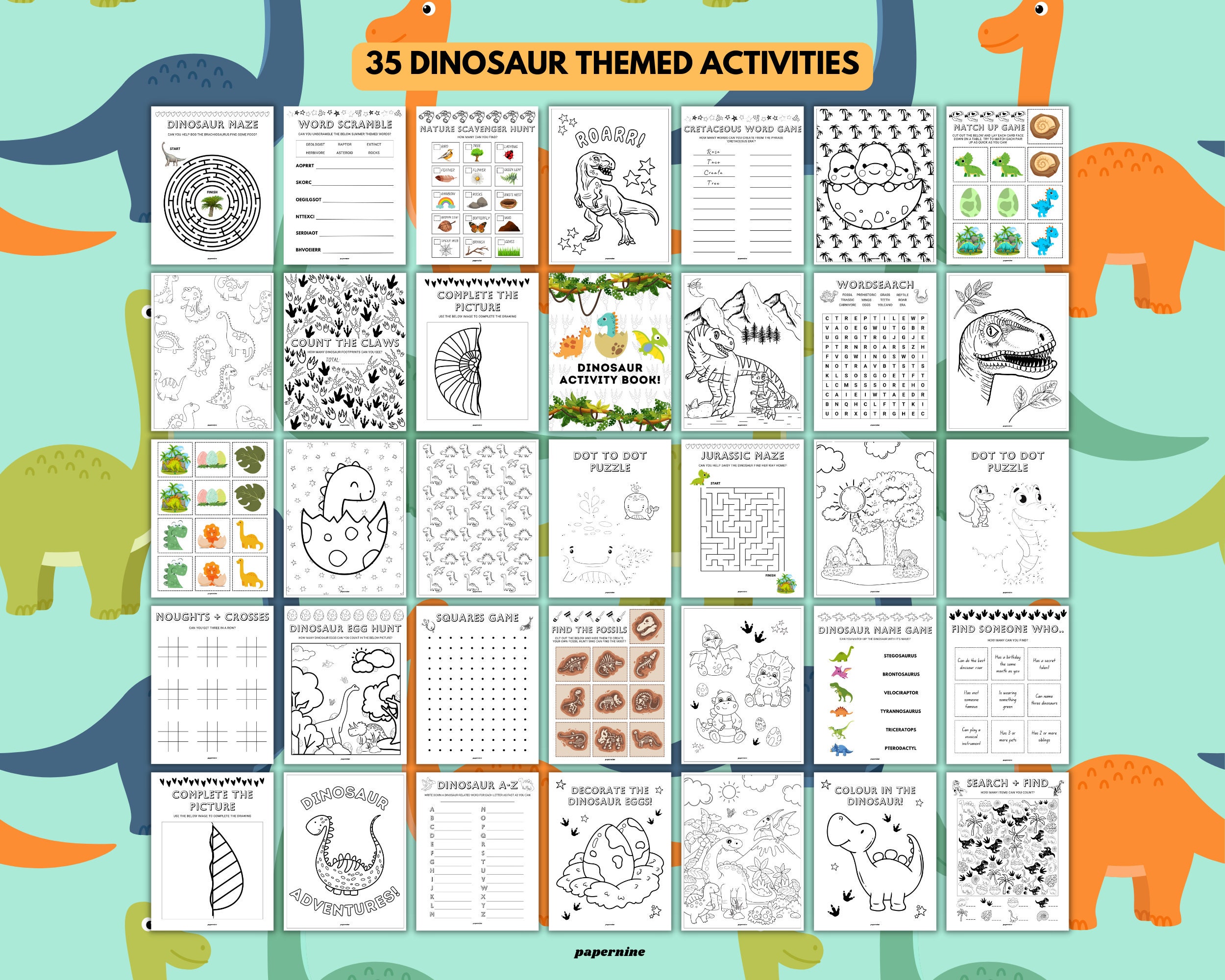 Ultimate Dinosaur Themed Printable Activity Bundle Pack for Children 35 ...