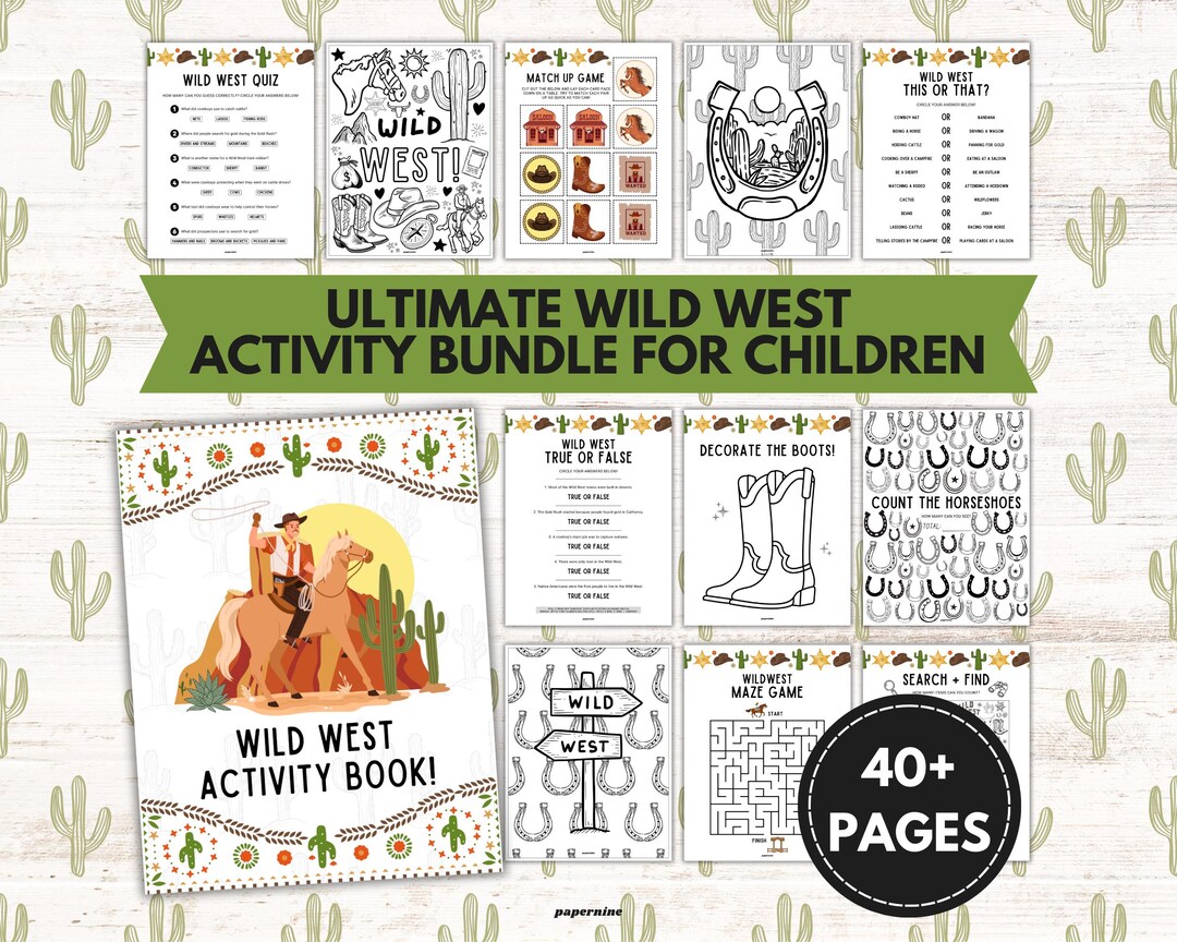 Ultimate Wild West Themed Printable Activity Bundle 40 Page Learning ...