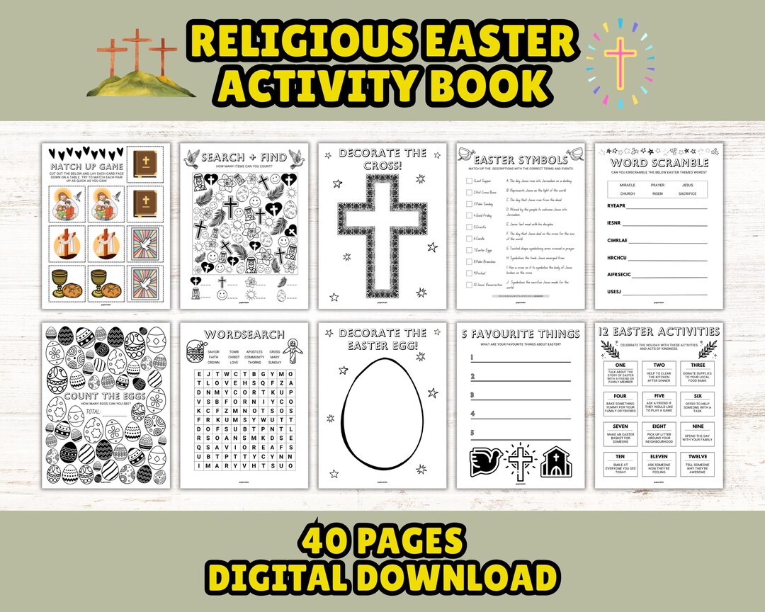 Religious Easter Printable Activity Book for Kids: Christian Holiday ...