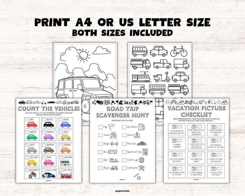 Road Trip Printable Activity Book for Kids: Travel Games, Puzzles ...