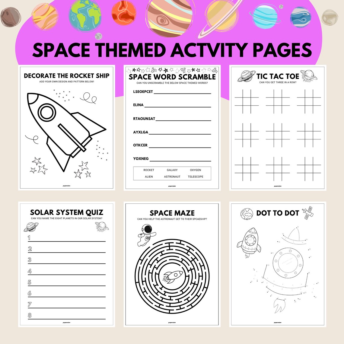 20 Page Space Themed Printable Activity Bundle Pack Space - Etsy