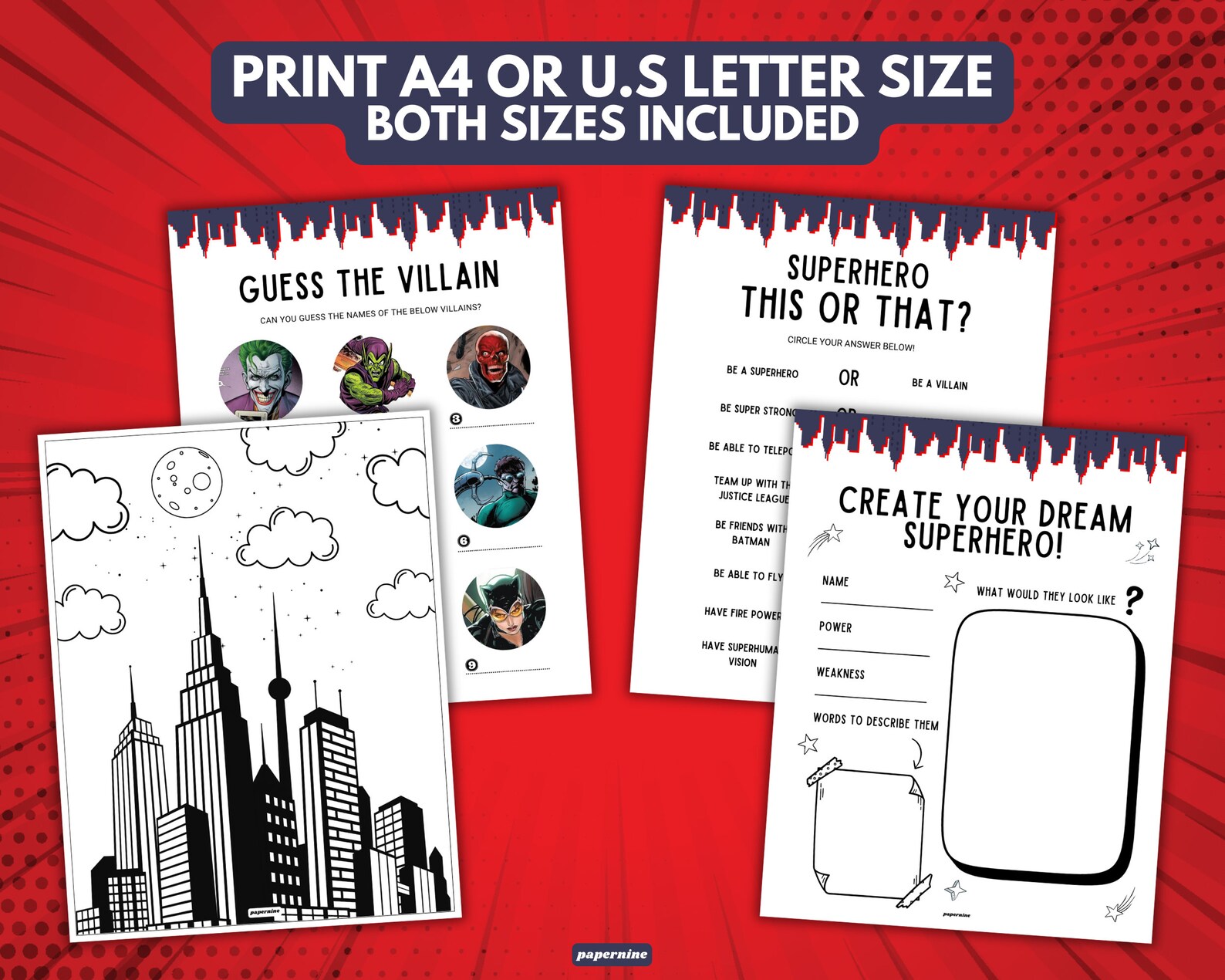 Ultimate Superheroes Activity Bundle Pack for Children 45 Pages Party ...