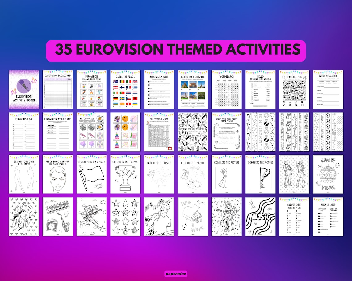 Ultimate Eurovision Themed Printable Games Activity Bundle 40 Pages ...