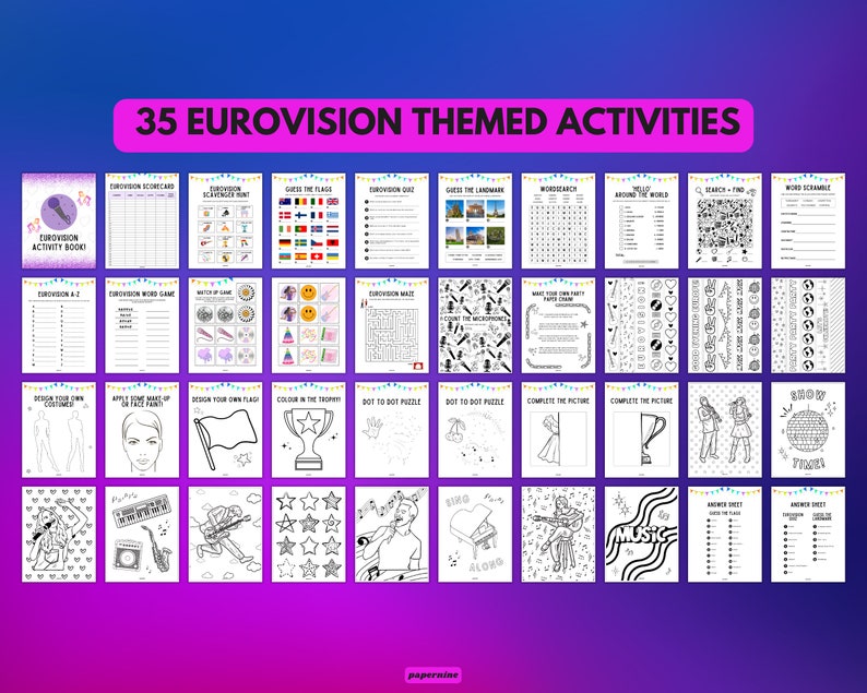 Ultimate Eurovision Themed Printable Games Activity Bundle 40 Pages ...