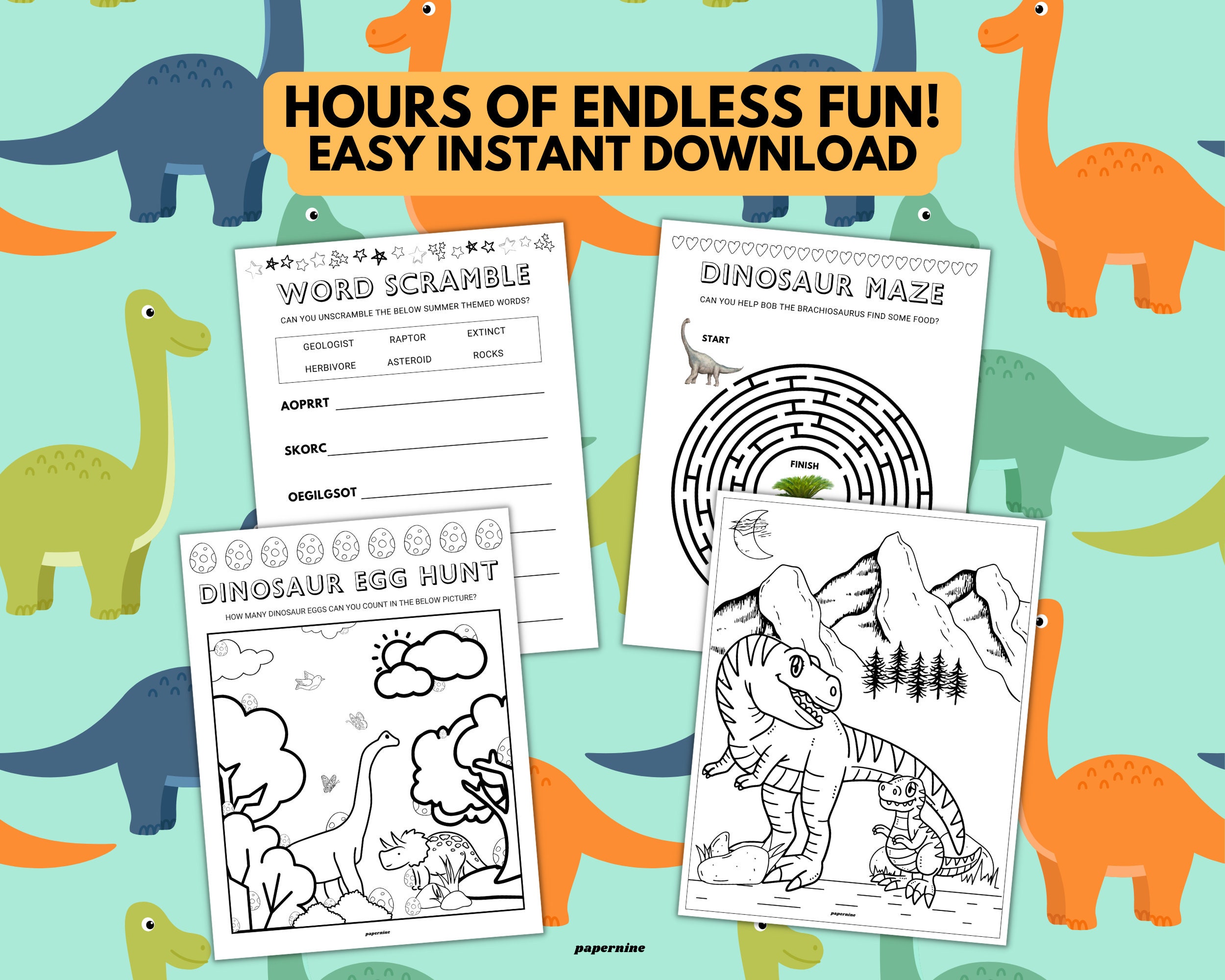 Ultimate Dinosaur Themed Printable Activity Bundle Pack for Children 35 ...
