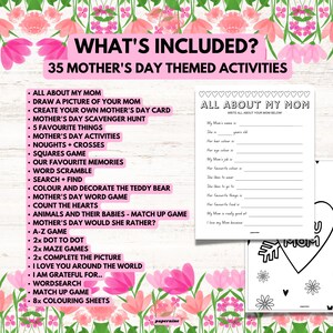 35 Page Mother's Day Themed Printable Activity Bundle Kids Party Games ...
