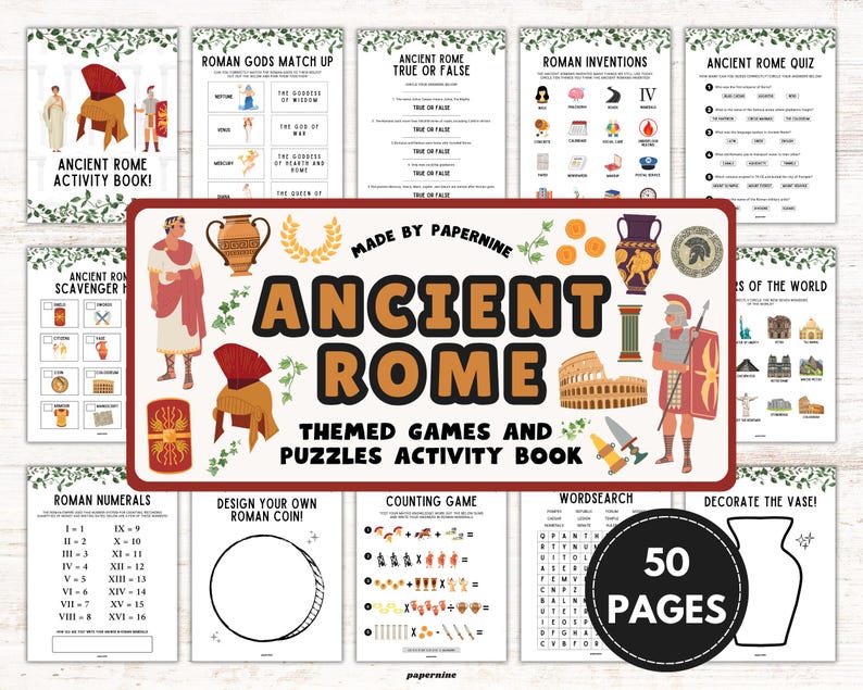 Ancient Rome Activity Book for Kids: History Games & Puzzles (instant ...