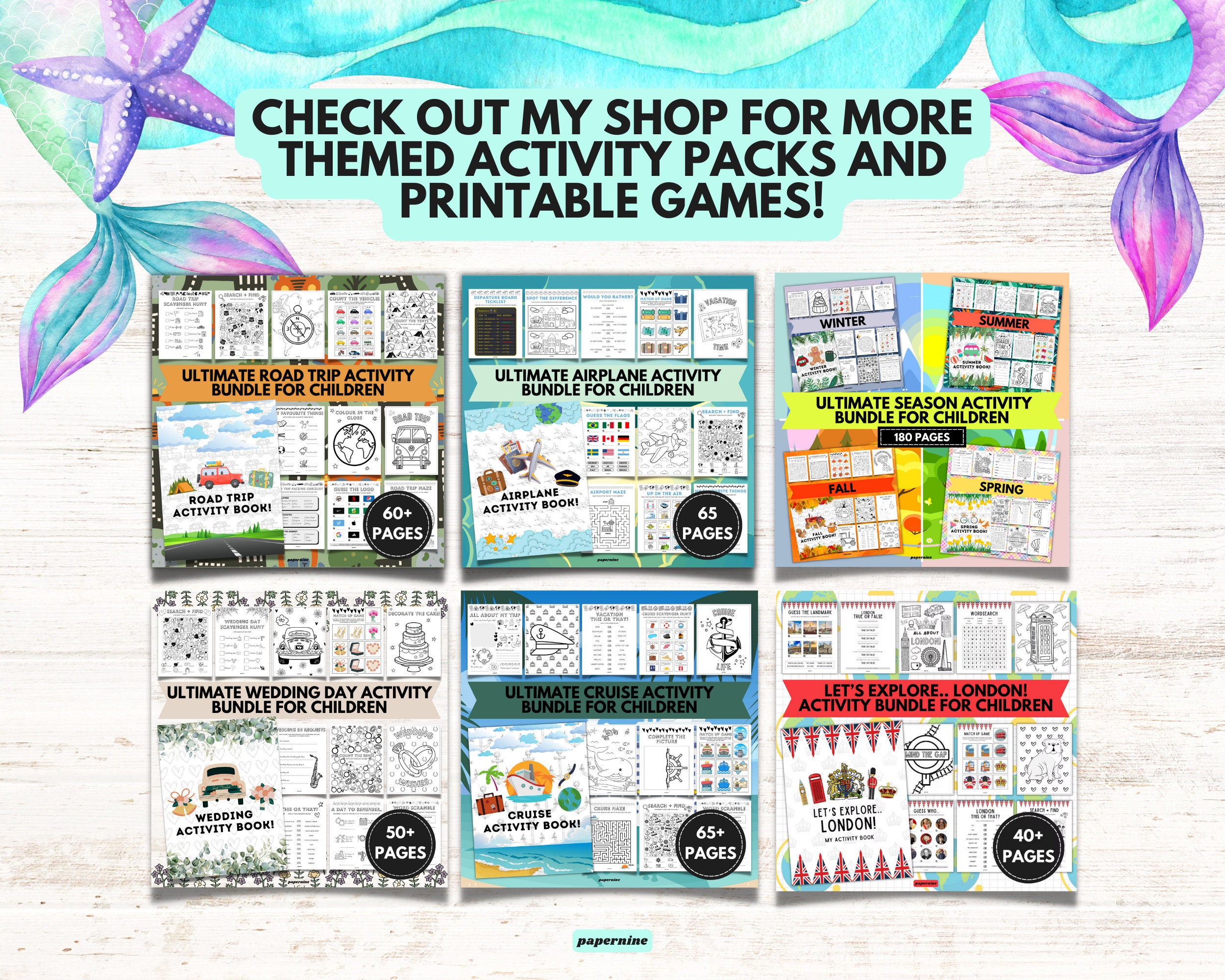 Ultimate Mermaid Printable Activity Bundle for Children 40 Pages Party ...