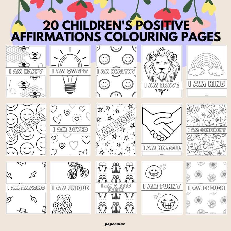 20 Childrens Positive Affirmations Printable Colouring Pages - Etsy