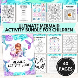 Mermaid Activity Book for Kids: Games, Puzzles, Coloring Pages (instant ...