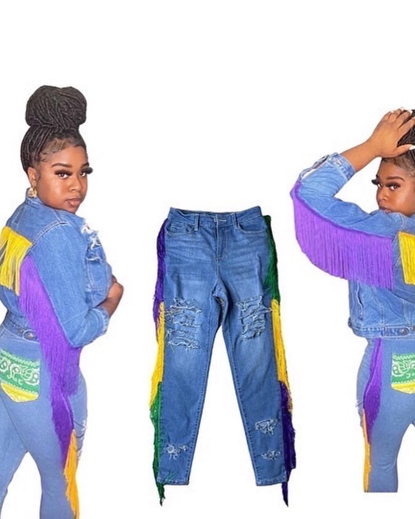 Trio Fringe Jeans (mardi Gras Edition) - Etsy