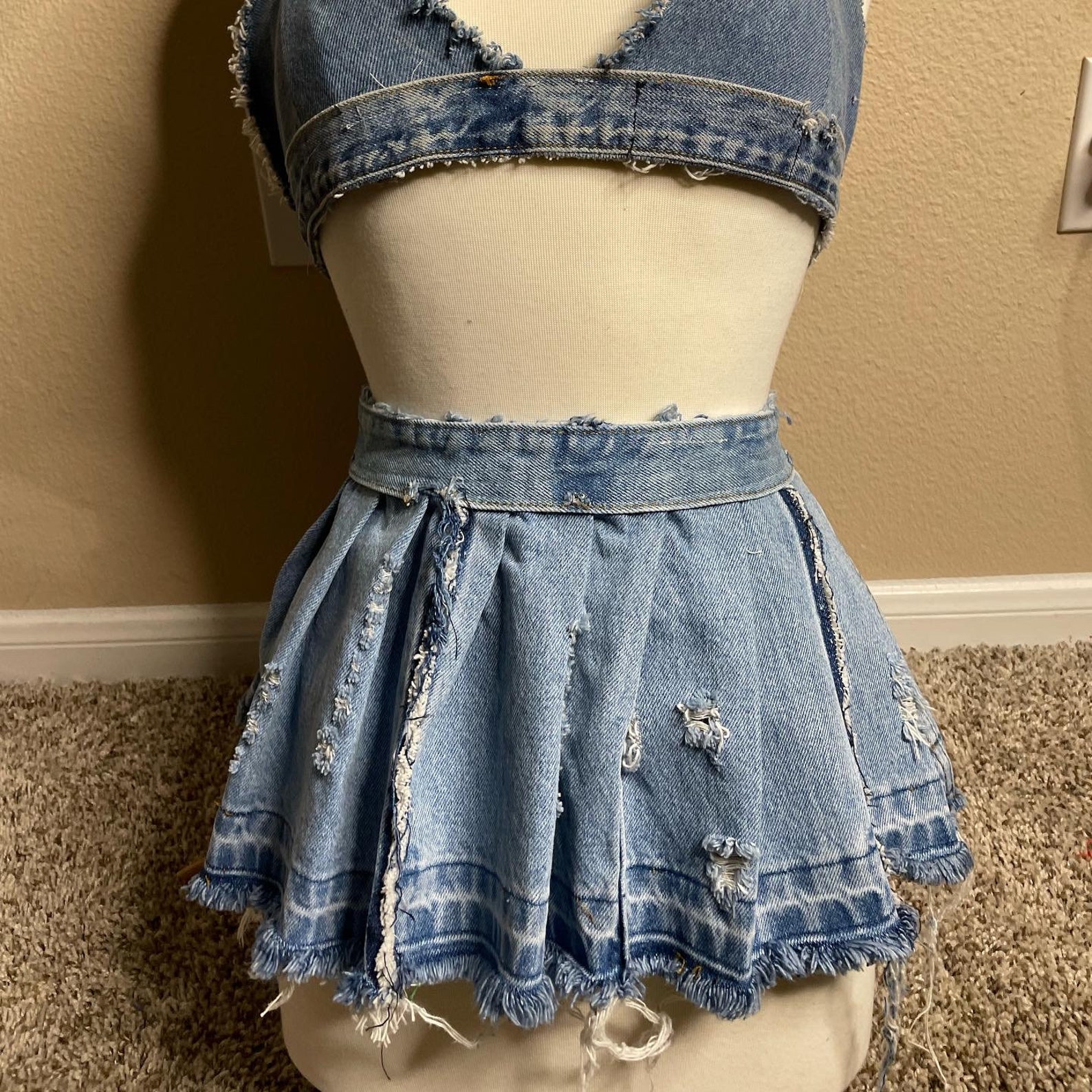 Denim Mini Pleated Skirt - Etsy