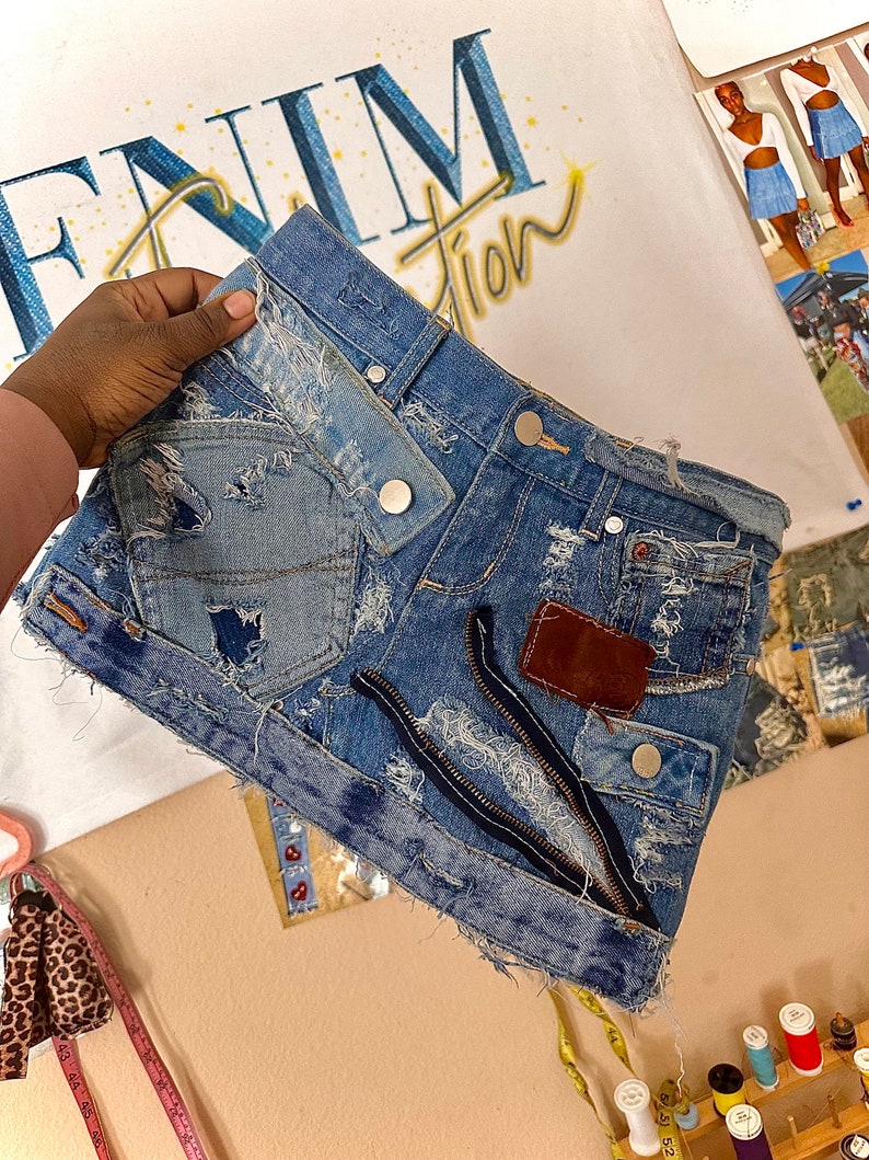 Distressed Denim Mini Skirts - Etsy