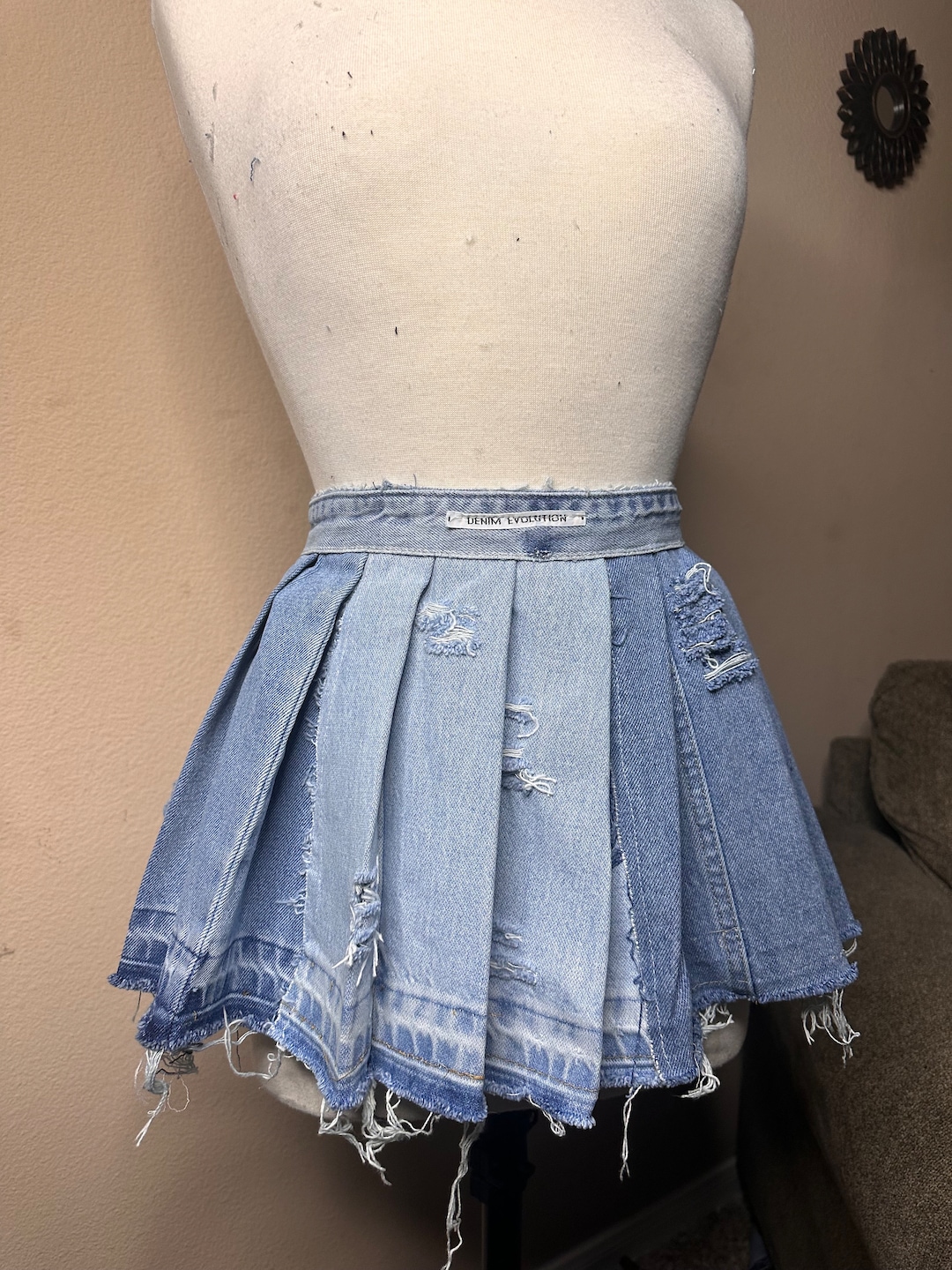 Denim Mini Pleated Skirt - Etsy