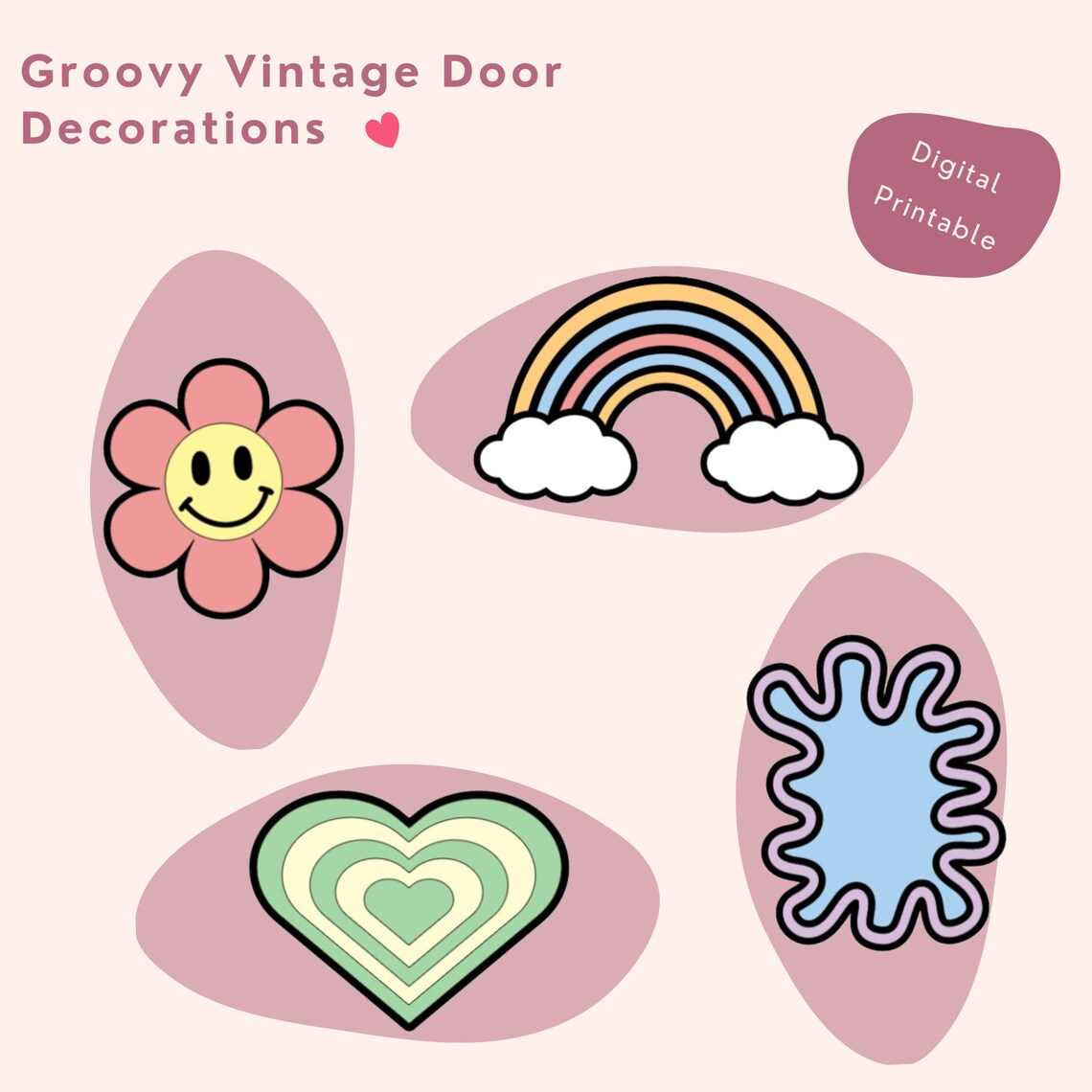 Groovy Vintage Door Decoration - Digital - Groovy - Vintage - Retro ...