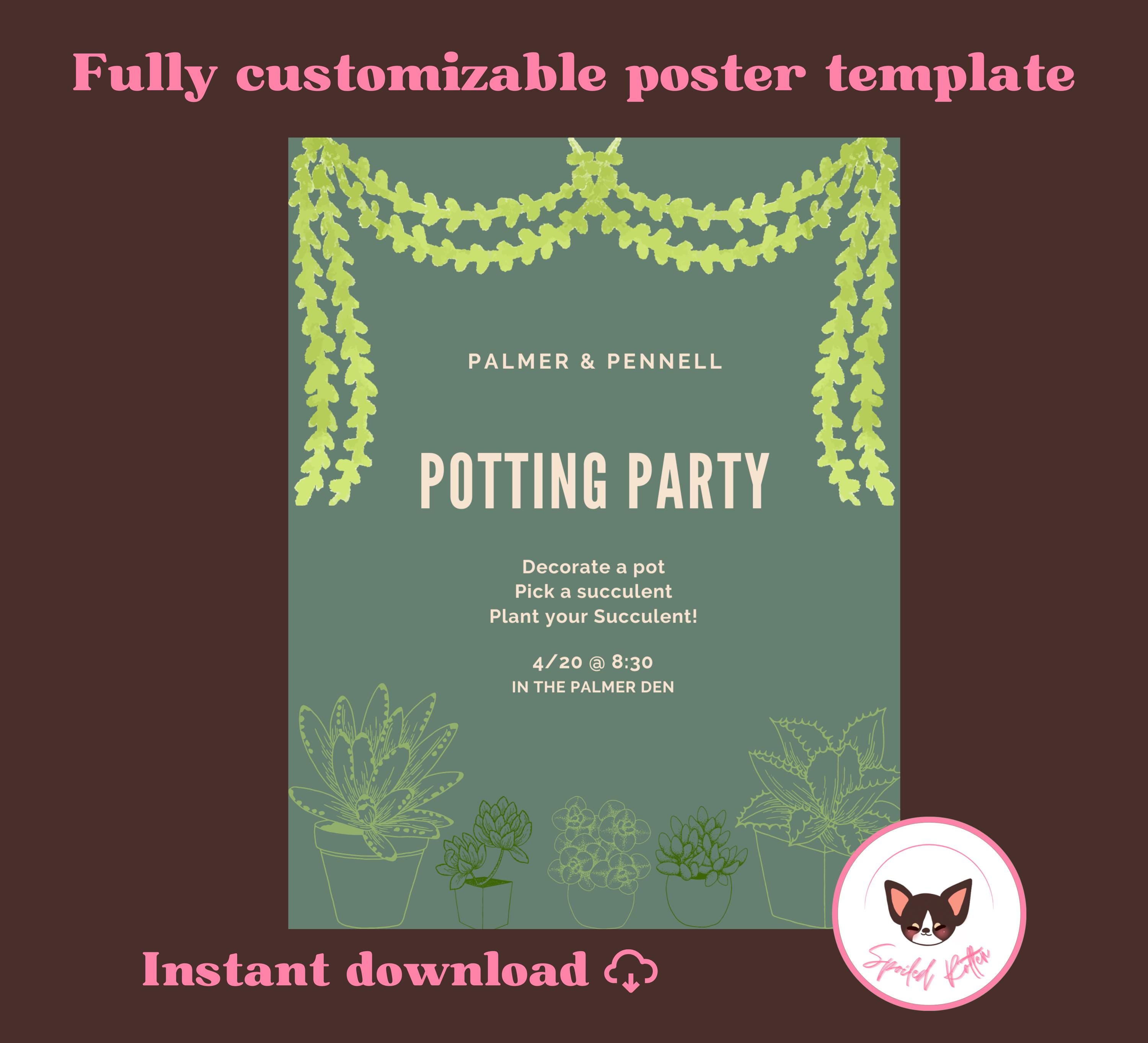 Pot Party Editable Potting Event Canva Poster Template RA Flyer ...