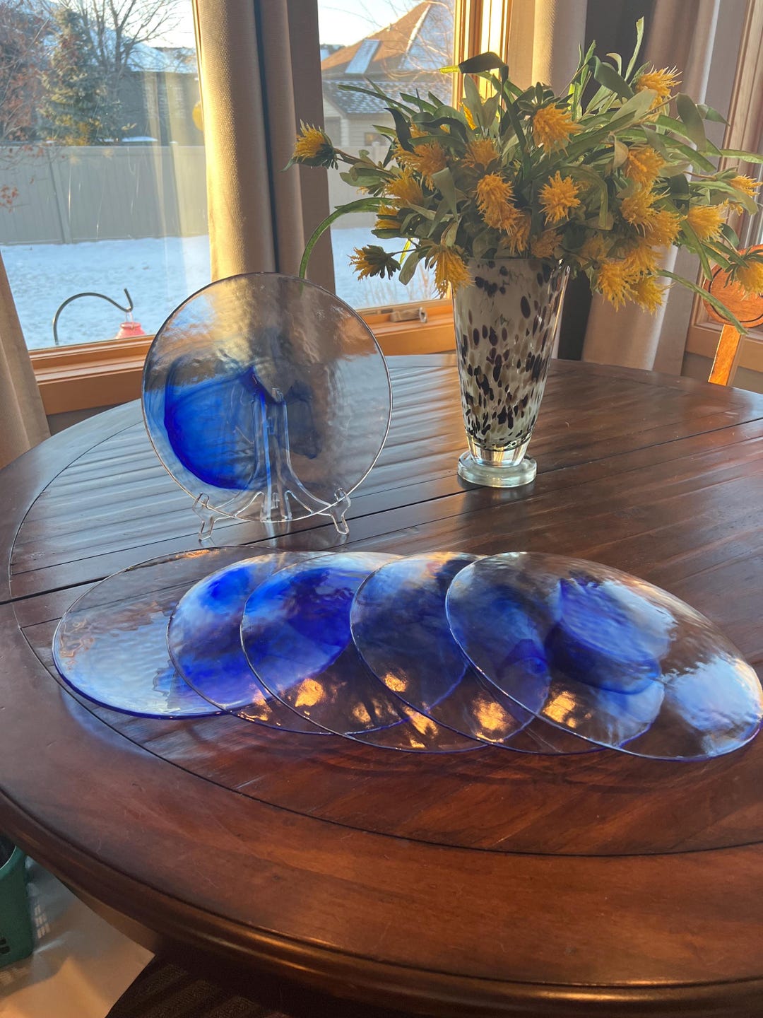 Murano Bormioli Rocco Cobalt Blue Swirl Clear Glass 11” Dinner Plates ...