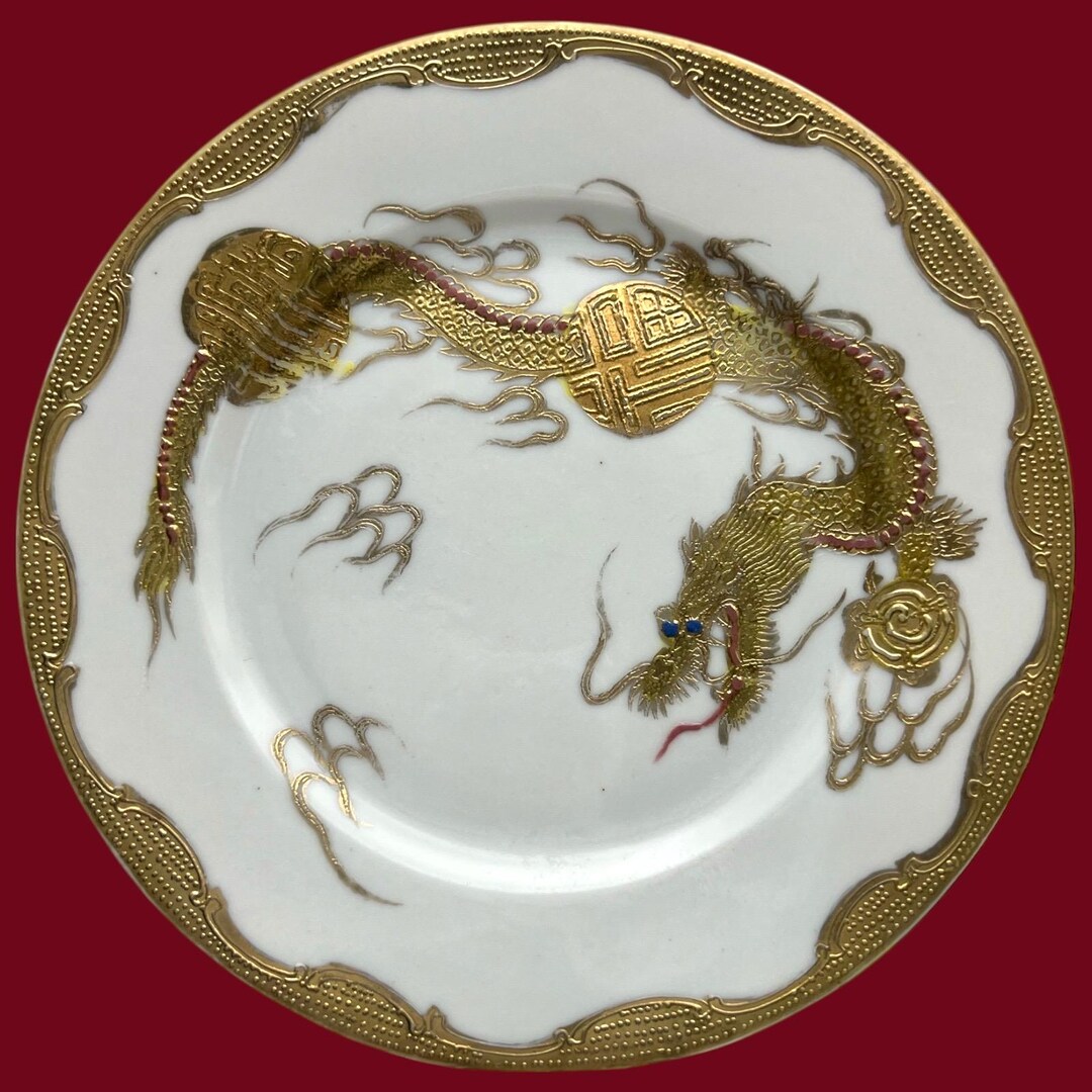 RARE Set of 4 Antique 7.5” Japan Porcelain Dragonware Plates W Gold ...