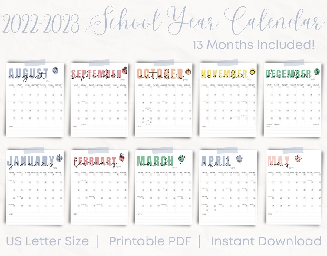 2022-2023 School Year Calendar: Seasonal Rose printable PDF - Etsy