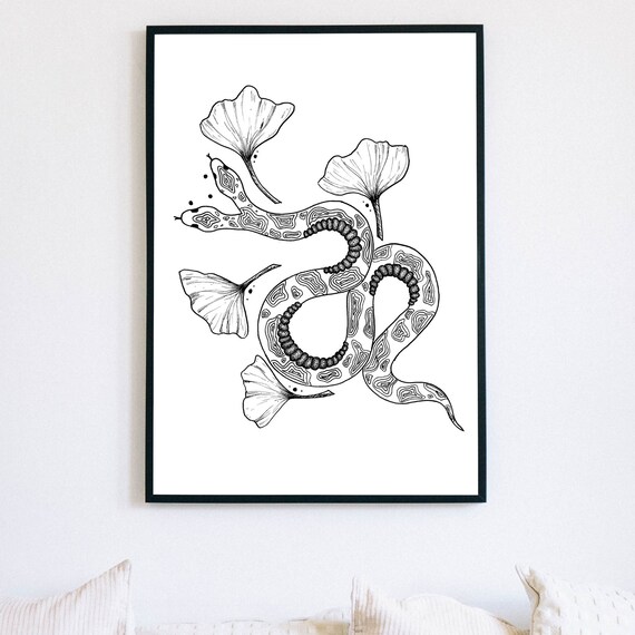 Hand Drawn Double Headed Snake Art Print Black and White - Etsy