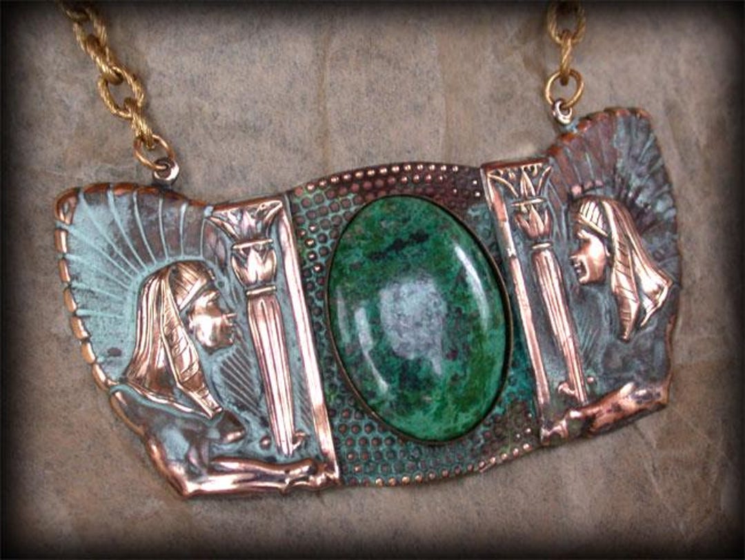 Egyptian Sphinx Pendant With Parrot Wing by Elaine Coyne Verdigris ...