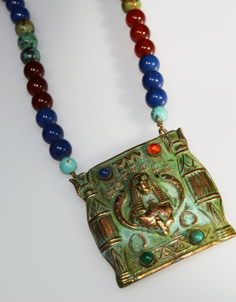 Egyptian Pharaoh and Serpents Necklace - Carnelian, Lapis, Malachite ...