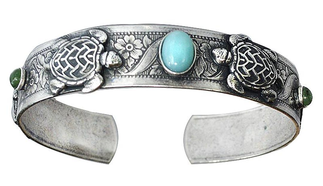 Antique Silver Sea Turtle Cuff Bracelet: Amazonite & Nephrite Jade - Etsy