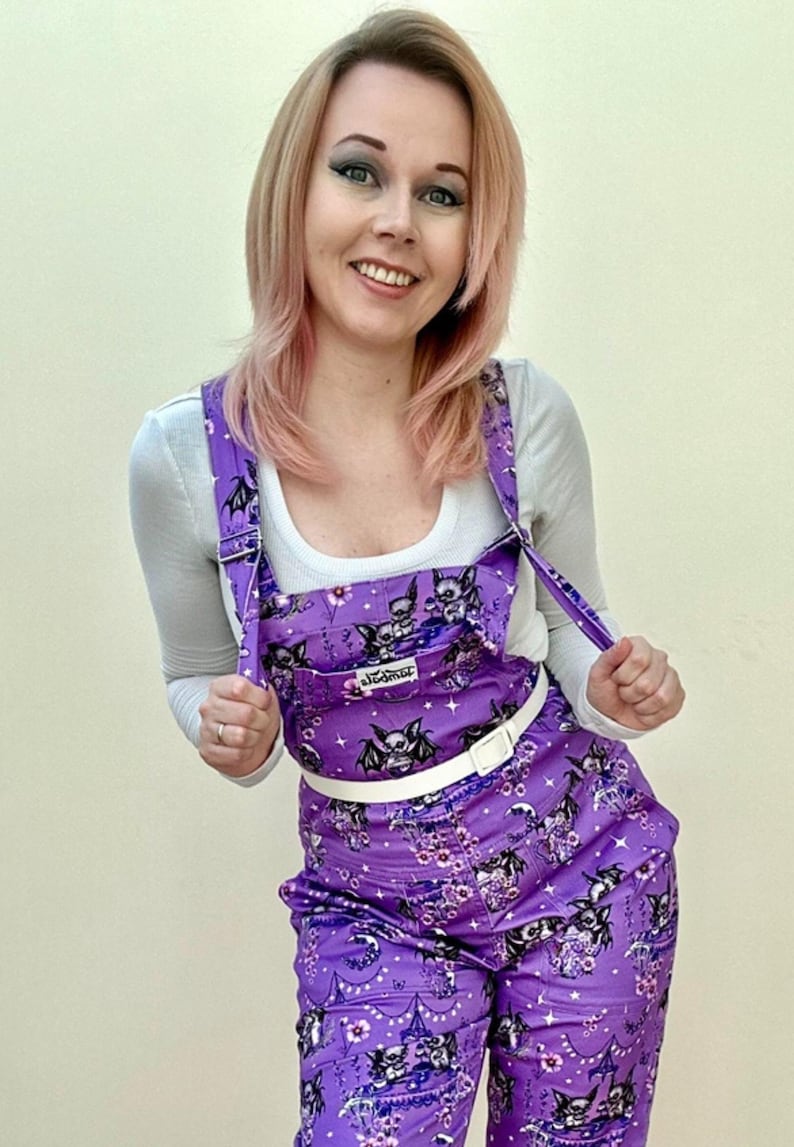 Bats Tea Party Dungarees: Whimsical Pastel Goth Overalls (sizes 4XS ...