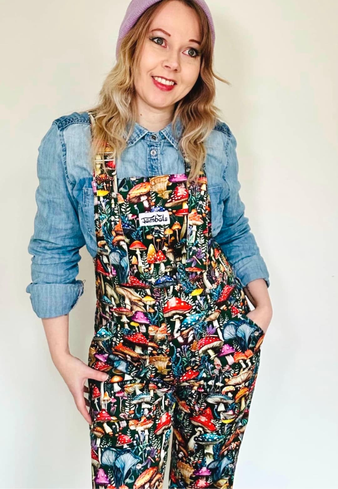 Wild Mushroom Print Dungarees: Stretch Cotton Cottagecore Overalls ...