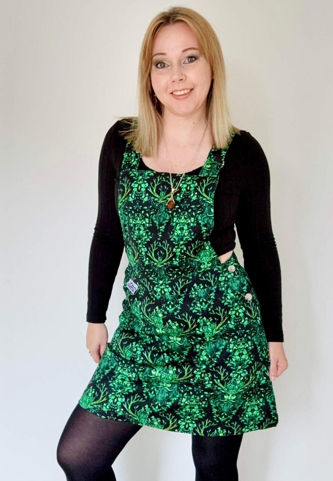 Green Man Pinafore Dress. Witch Pagan Cottagecore. Stretch Cotton ...