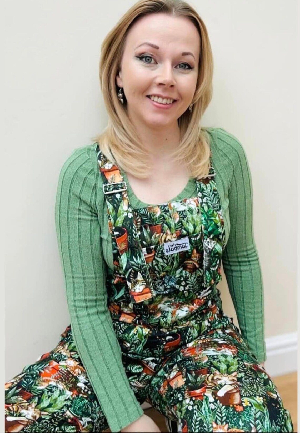 Cat Nap Print Dungarees: Cotton Twill Overalls, Houseplant Sleeping ...