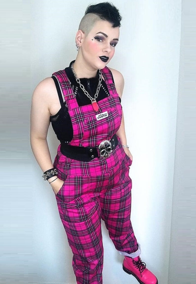 Pink Tartan Cotton Twill Dungarees: Punk Goth Alternative Overalls ...