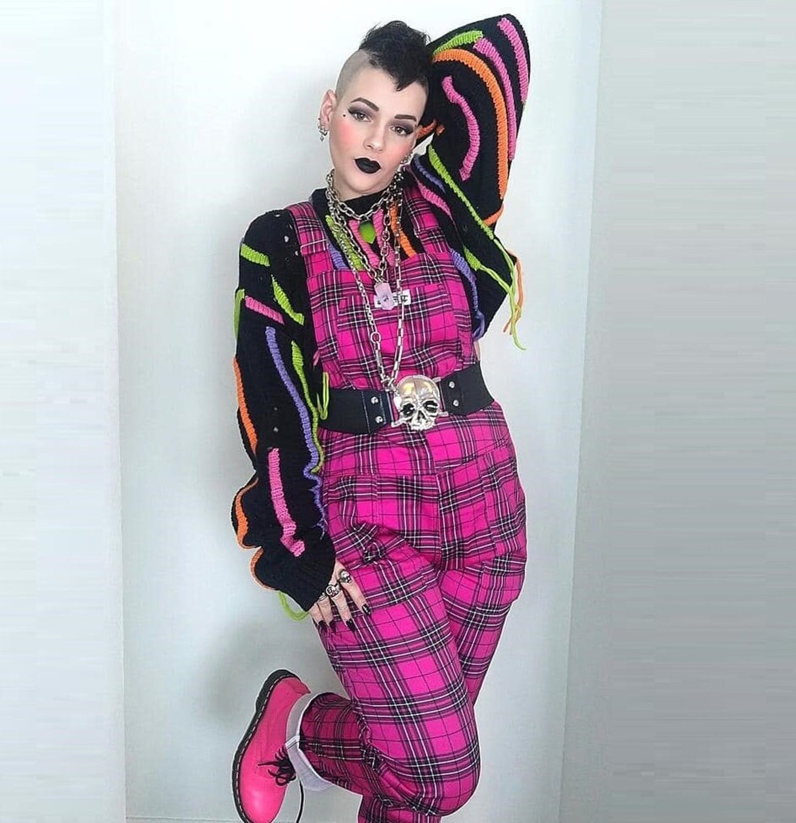 Pink Tartan Cotton Twill Dungarees: Punk Goth Alternative Overalls ...