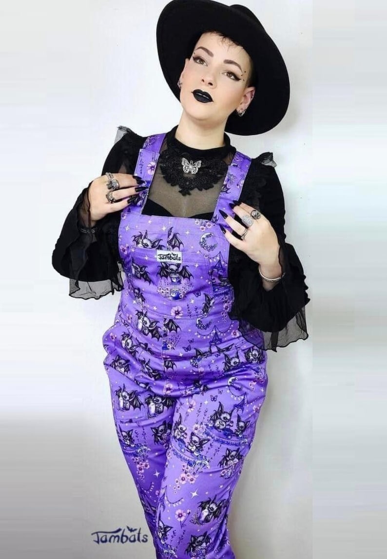 Bats Tea Party Dungarees: Whimsical Pastel Goth Overalls (sizes 4XS ...