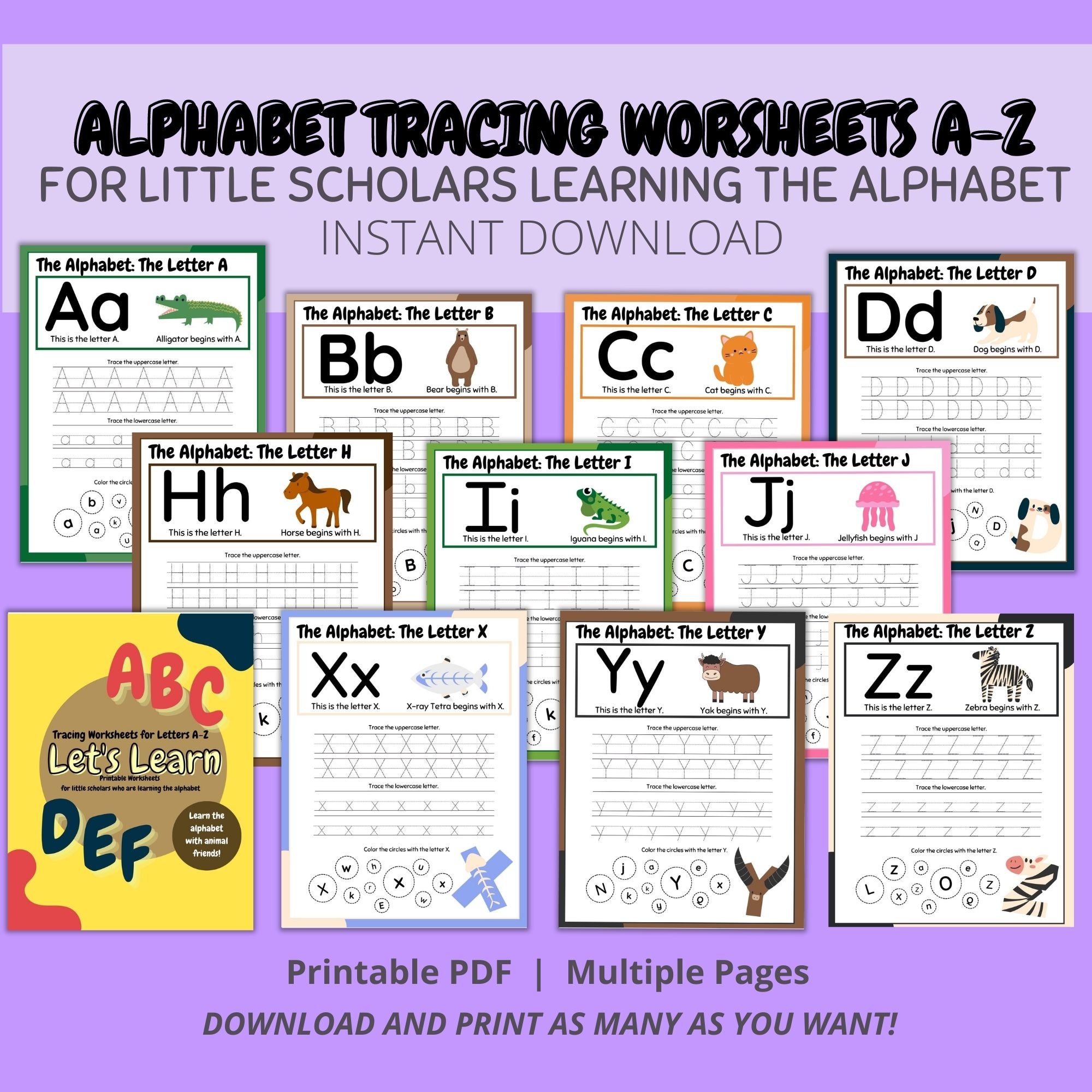 Letter Tracing Worksheets for Kids, 26 Printable Pre-school ...