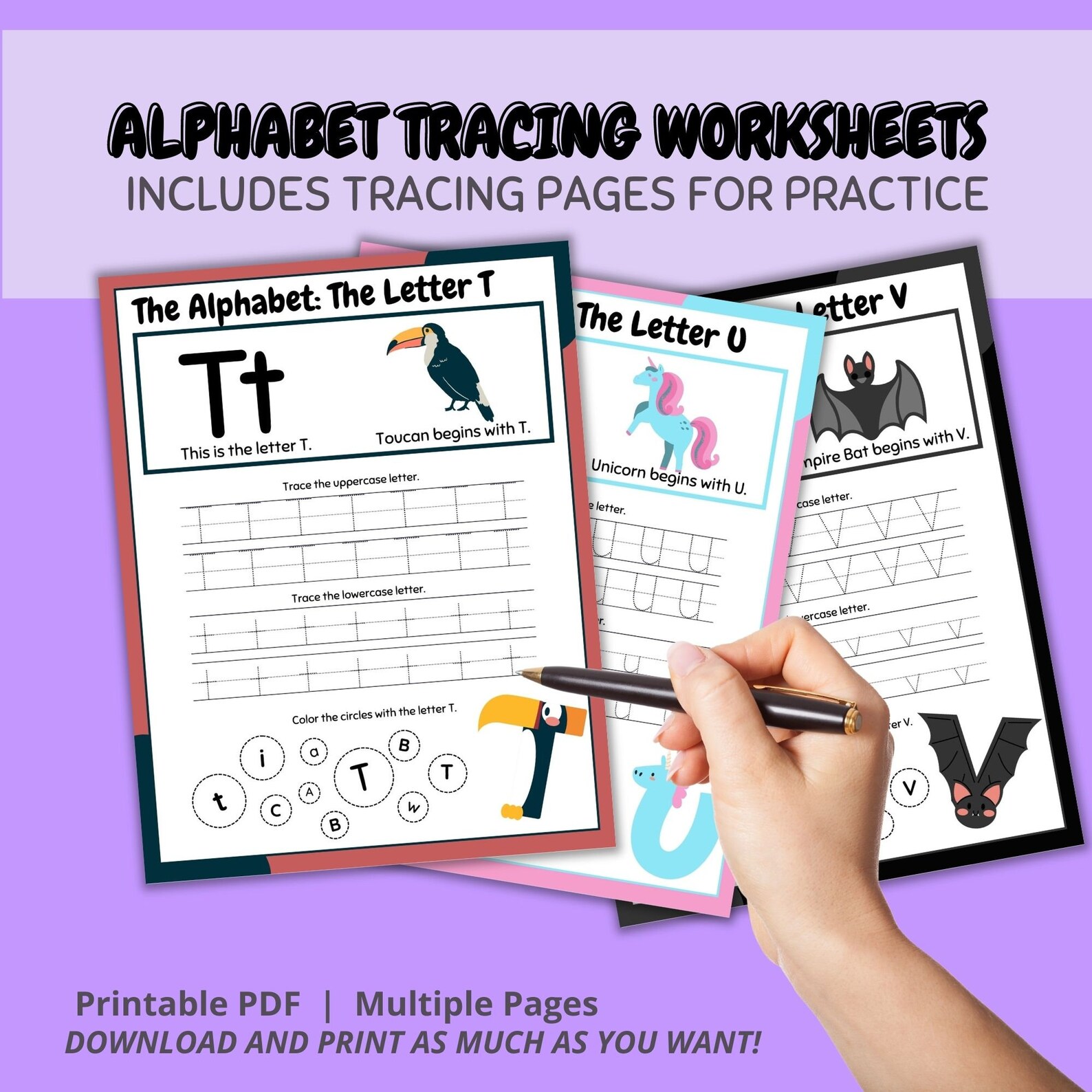 Letter Tracing Worksheets for Kids, 26 Printable Pre-school ...