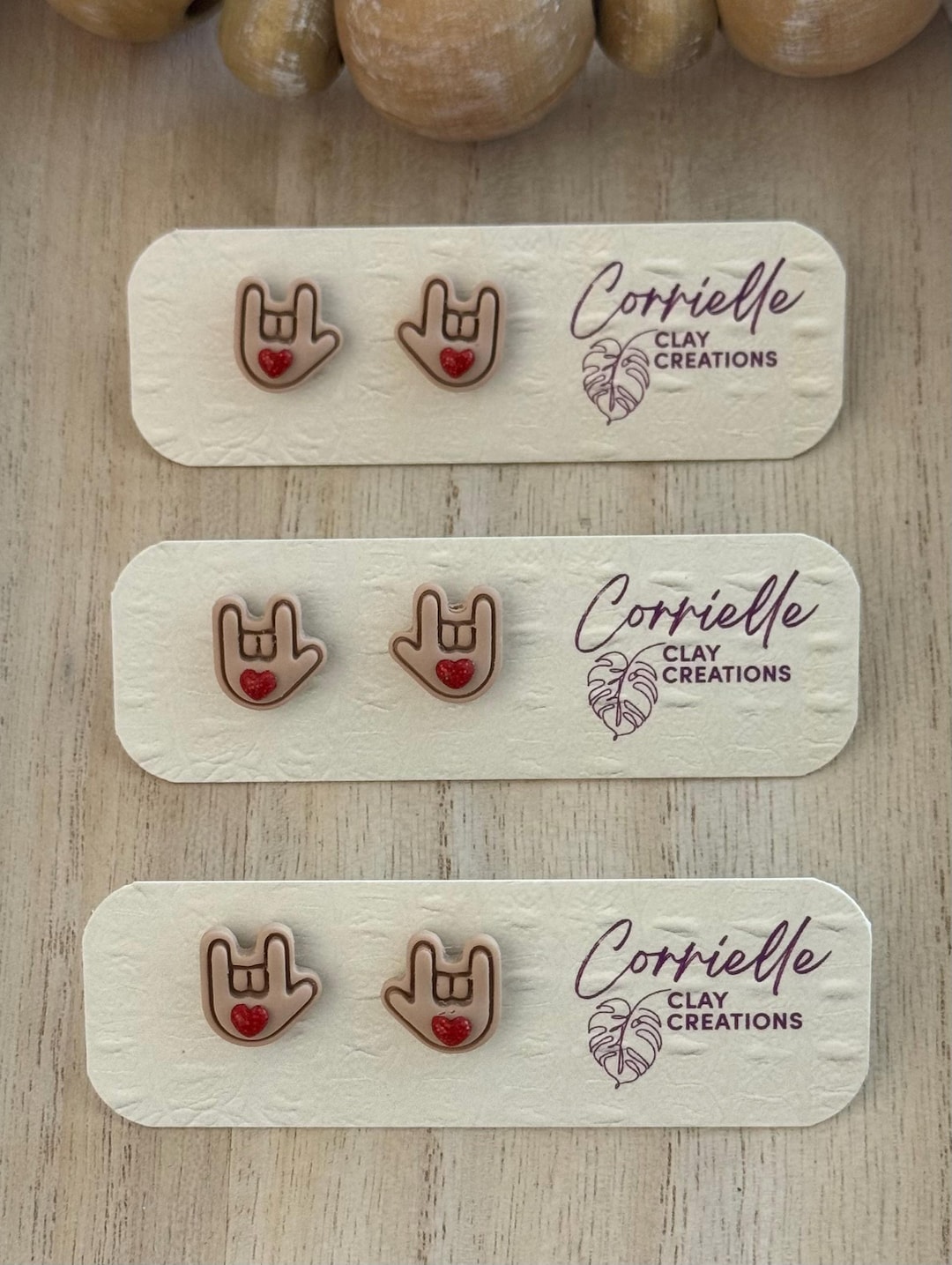 Valentine's Day ASL I Love You With Glitter Red Heart Stud Polymer Clay Earrings - Etsy