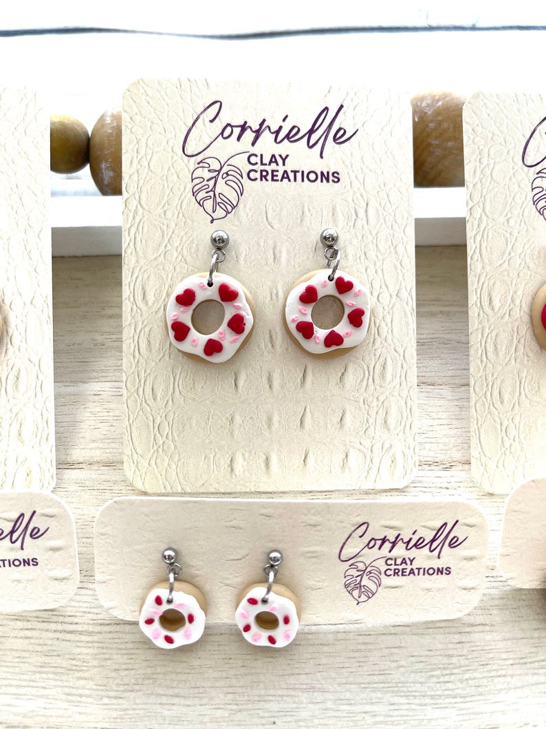 Valentine Heart Donut and Mini Donut Dangle Polymer Clay Earrings - Etsy