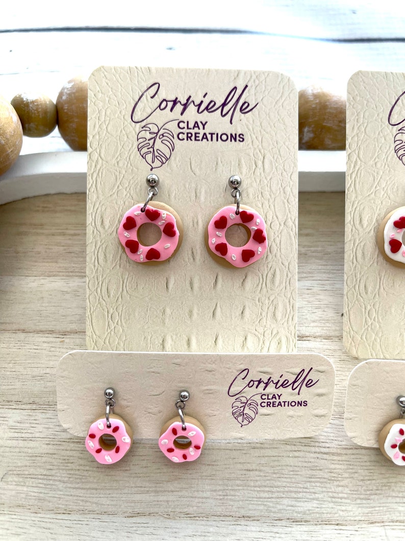 Valentine Heart Donut and Mini Donut Dangle Polymer Clay Earrings - Etsy